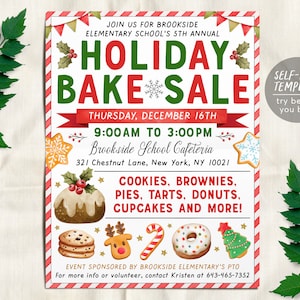 Christmas Bake Sale Flyer Editable Template, Holiday Bakery Fundraiser ...