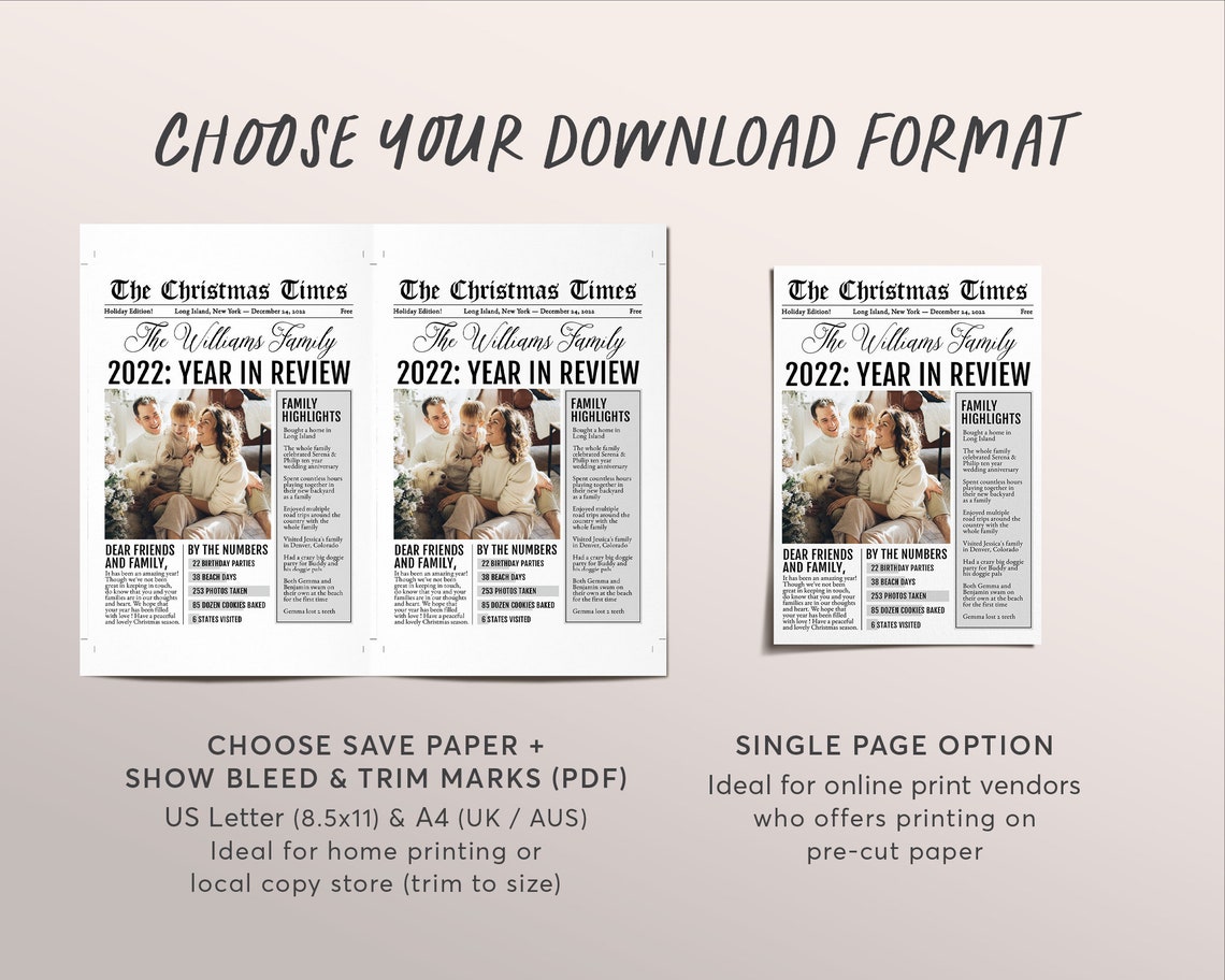 Mini 5x7 Christmas Family Newspaper Editable Template, Year in Review ...