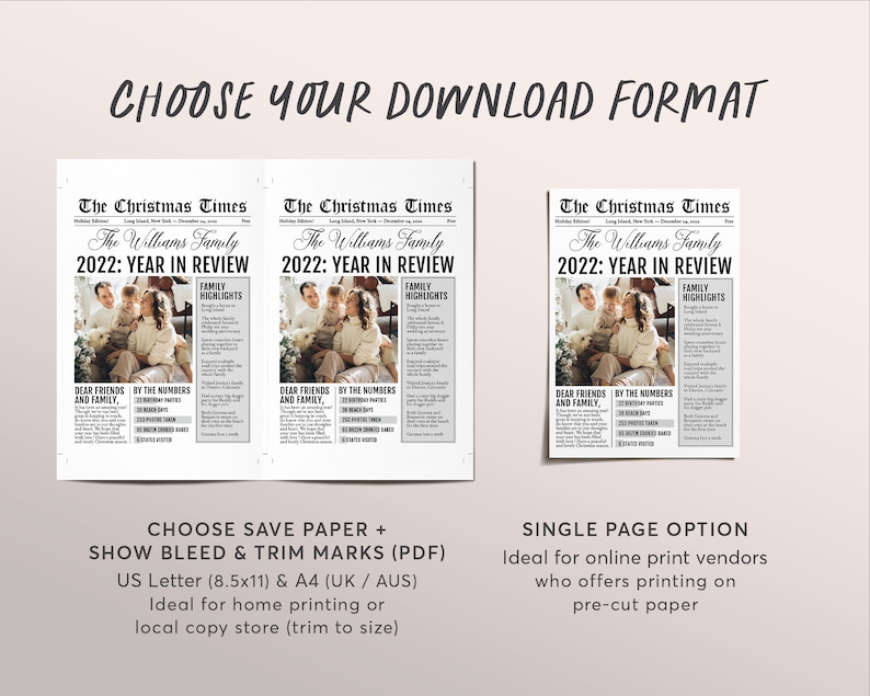Mini 5x7 Christmas Family Newspaper Editable Template, Year in Review ...