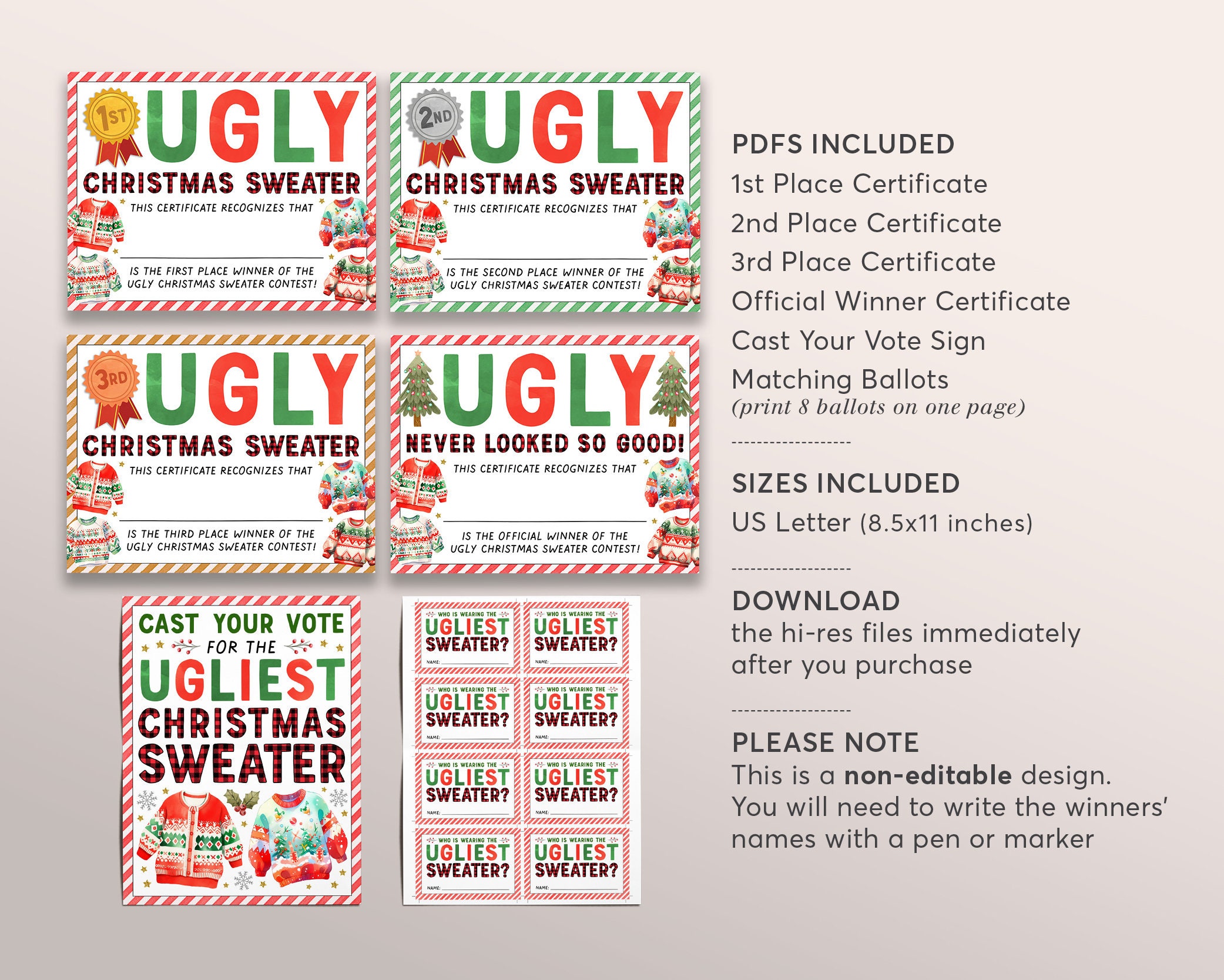 Christmas Ugly Sweater Party Decorations BUNDLE, Ugly Sweater Contest ...