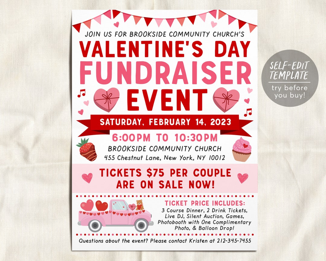 Adult Valentine's Day Fundraiser Event Flyer Editable Template ...