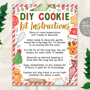 Christmas DIY Cookie Kit Instructions Card Editable Template, Xmas ...
