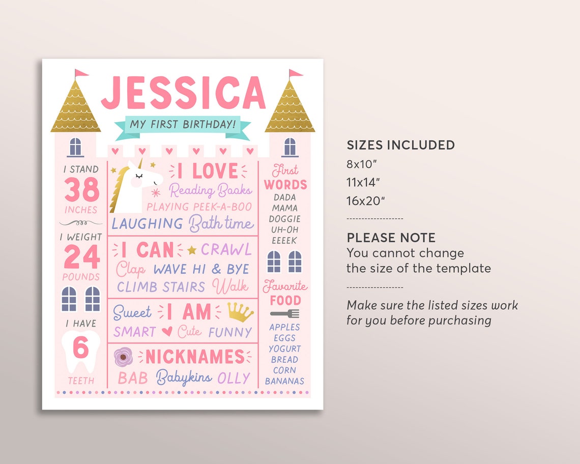 Princess Crown First Birthday Sign Template Editable Royal - Etsy