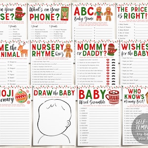 Christmas Baby Shower Games Package Bundle Editable Template ...