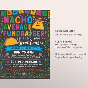 Taco Nacho Bar Fundraiser Flyer Editable Template, Fiesta Charity Nacho ...