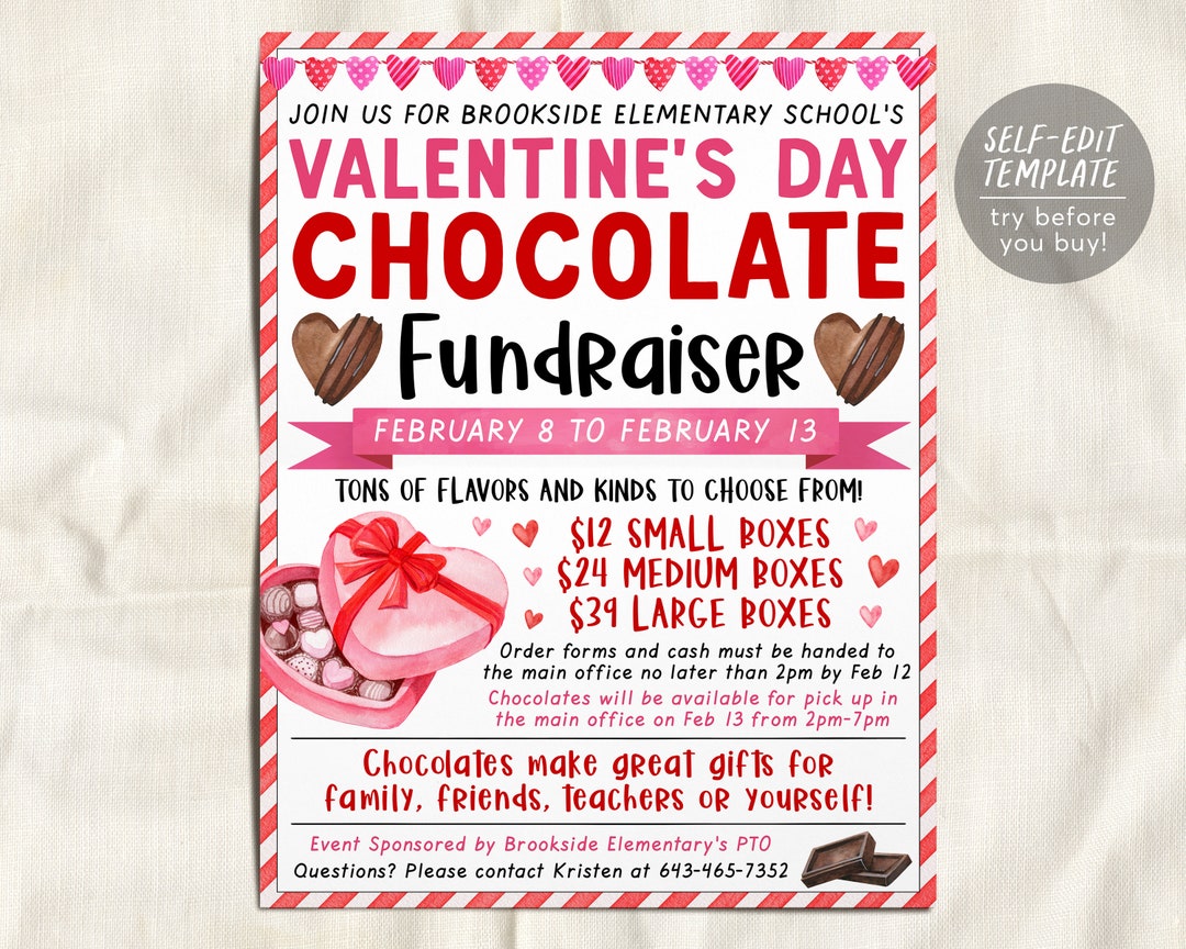 Valentine's Day Chocolates Fundraiser Flyer Editable Template ...