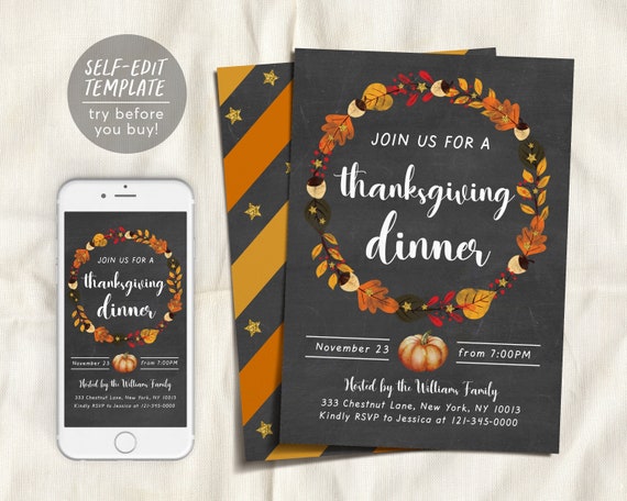 Thanksgiving Dinner Party Invitation Editable Template - Etsy