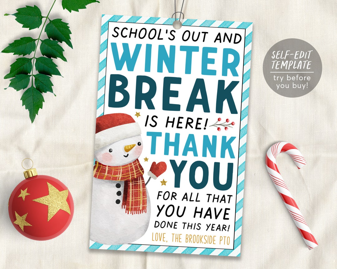 Christmas Gift Tags Editable Template, Winter Break Thank You Snowman ...