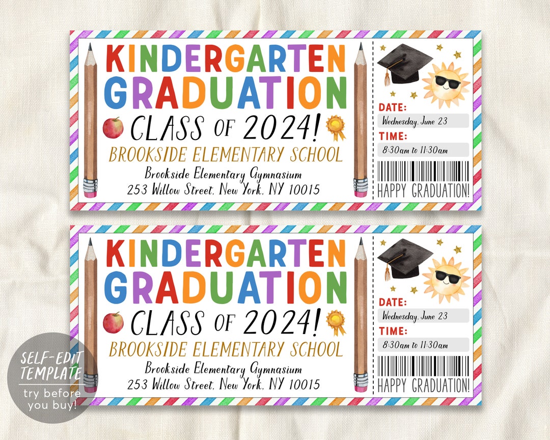 Kindergarten Graduation Ceremony Ticket Editable Template, Our Future ...