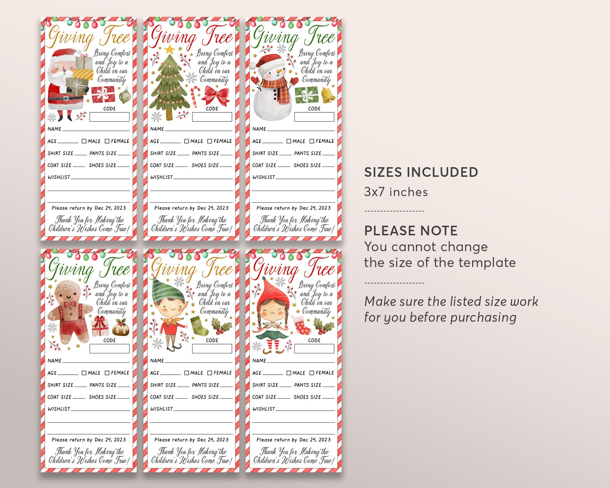 Christmas Giving Tree Gift Tag BUNDLE Editable Template, Donation Slip ...