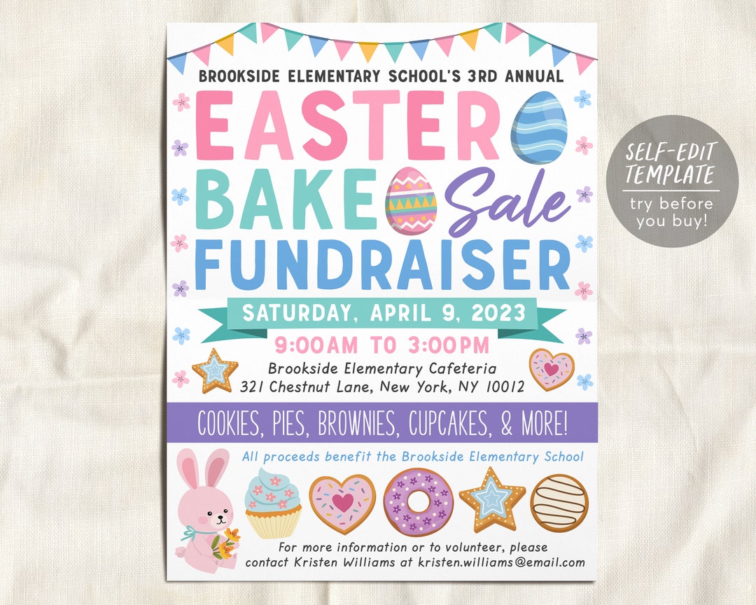 Easter Bake Sale Fundraiser Flyer Editable Template, Spring Fling ...