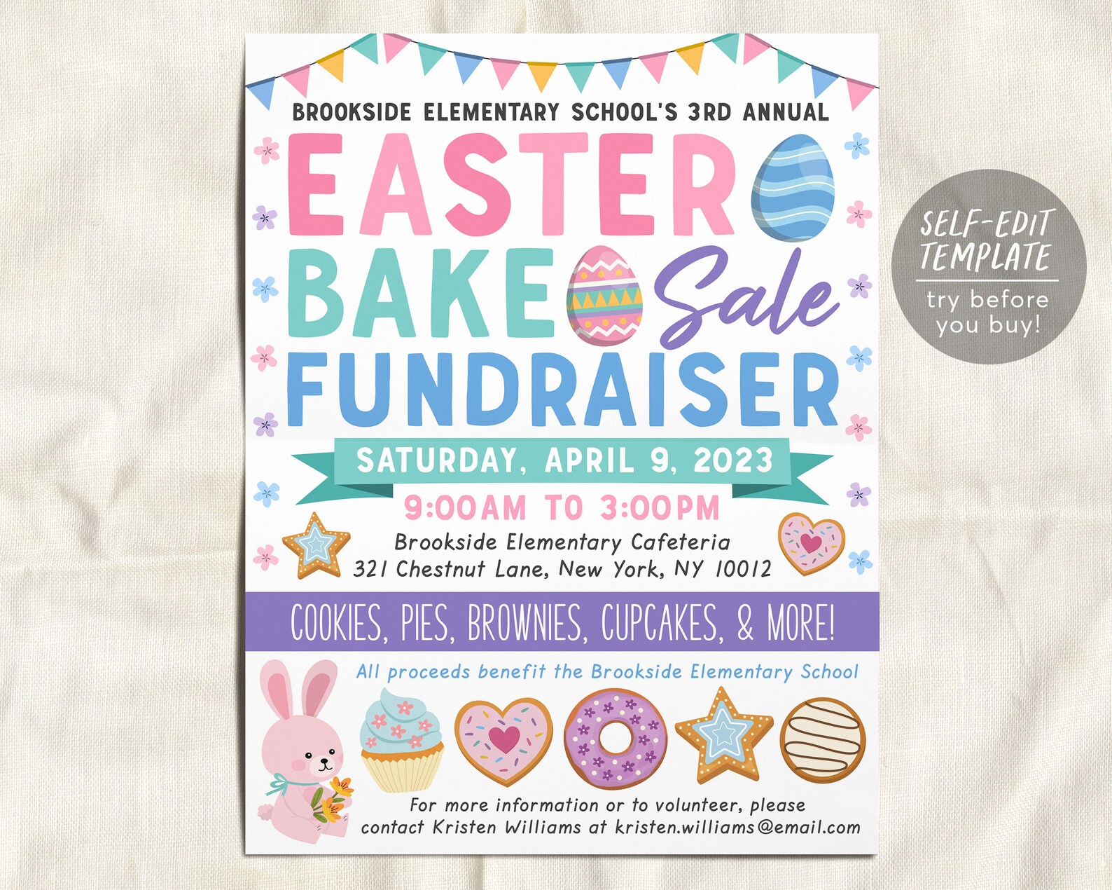 Easter Bake Sale Fundraiser Flyer Editable Template Spring - Etsy