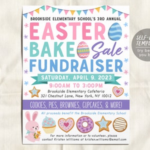 Easter Bake Sale Fundraiser Flyer Editable Template, Spring Fling ...