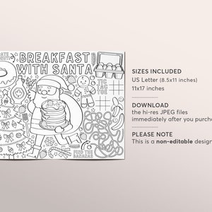 Breakfast With Santa Coloring Page Placemat for Kids, Donuts Pancakes ...
