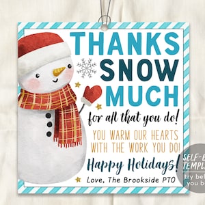 Christmas Gift Tags Editable Template, Thank You Snow Much for All You ...