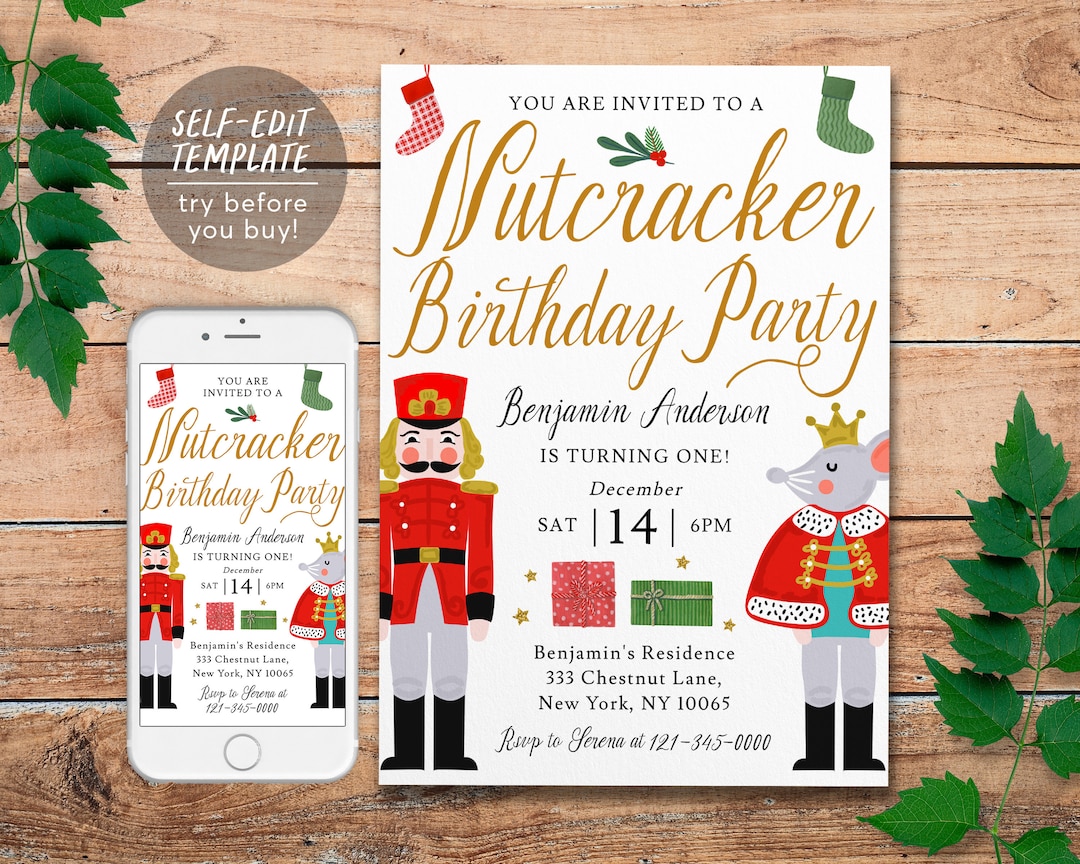 Nutcracker Birthday Party Invitation Editable Template, Christmas ...