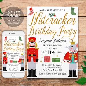 Nutcracker Birthday Party Invitation Editable Template, Christmas ...