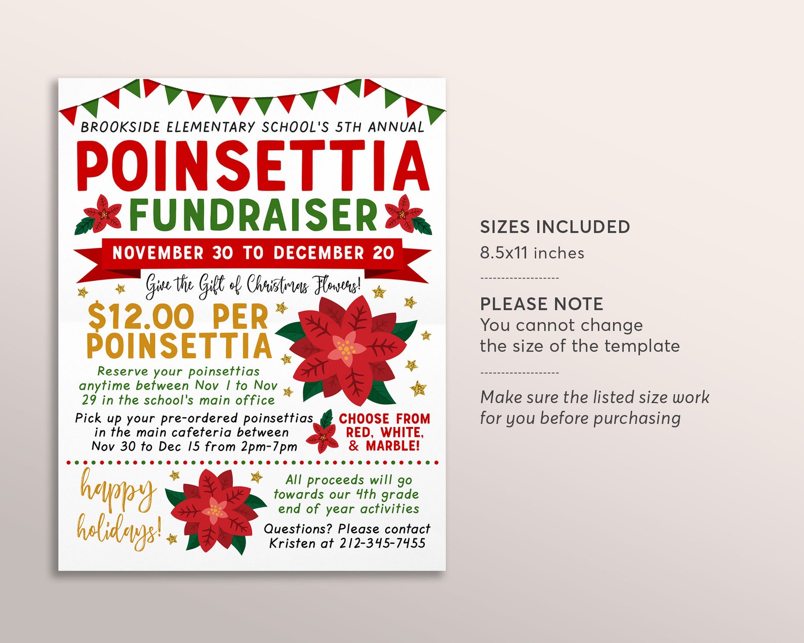 Poinsettia Fundraiser Flyer Editable Template, Christmas Poinsettia ...