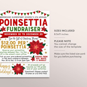 Poinsettia Fundraiser Flyer Editable Template, Christmas Poinsettia ...
