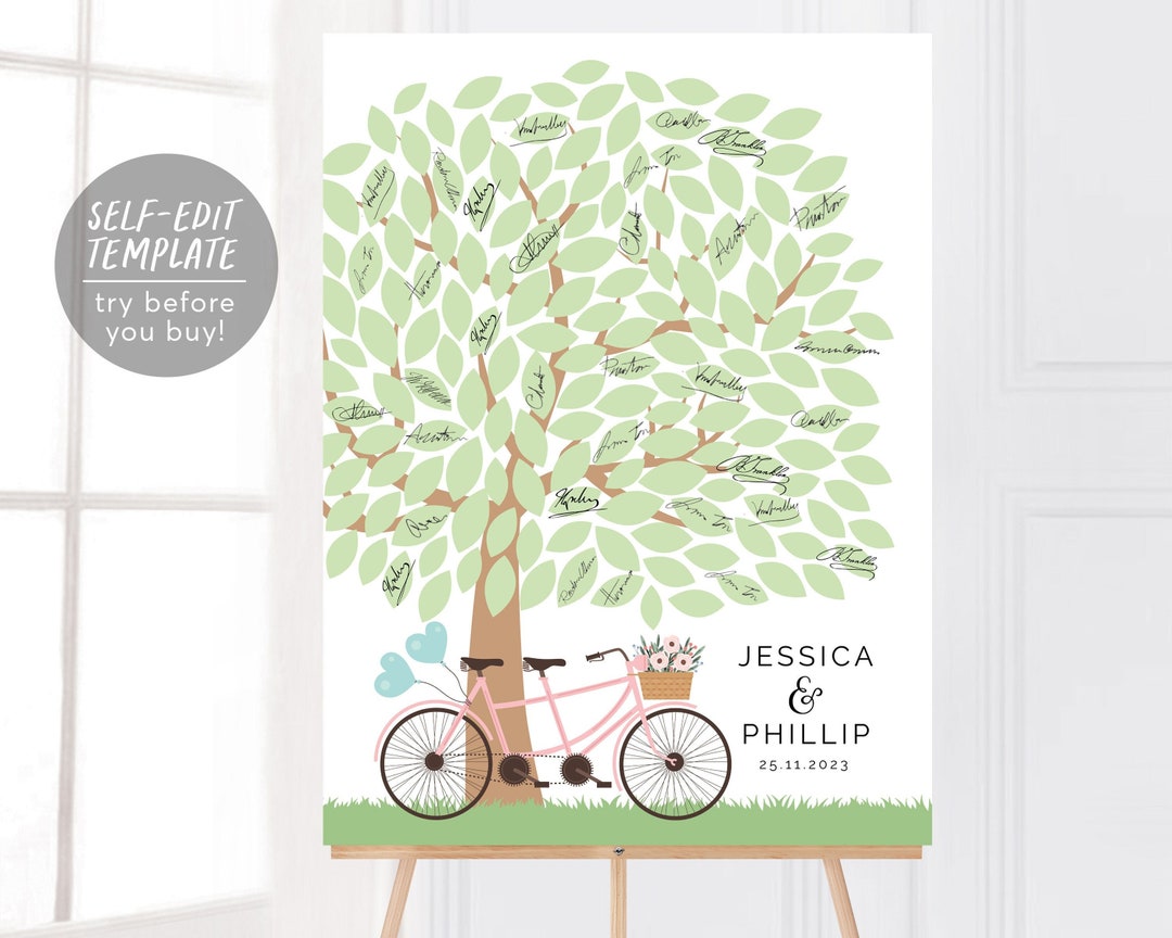 Editable Tree Wedding Guest Book Alternative Template, Tandem Bike ...