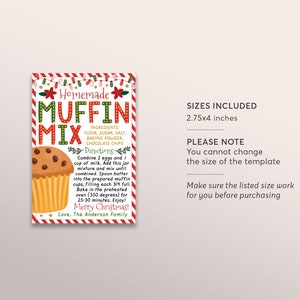 Muffin Mix Recipe Christmas Gift Tag Editable Template, Holiday Brunch ...