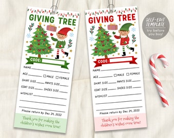 Christmas Giving Tree Gift Tag Editable Template Donation - Etsy