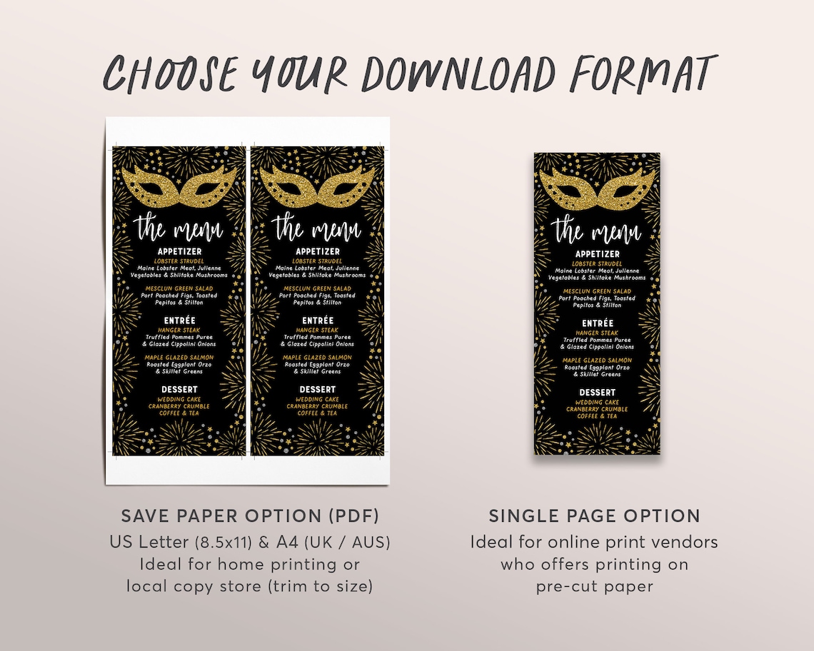 Masquerade Dinner Menu Editable Template Engagement Party - Etsy Australia