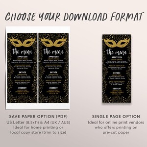 Masquerade Dinner Menu Editable Template, Engagement Party Rehearsal ...