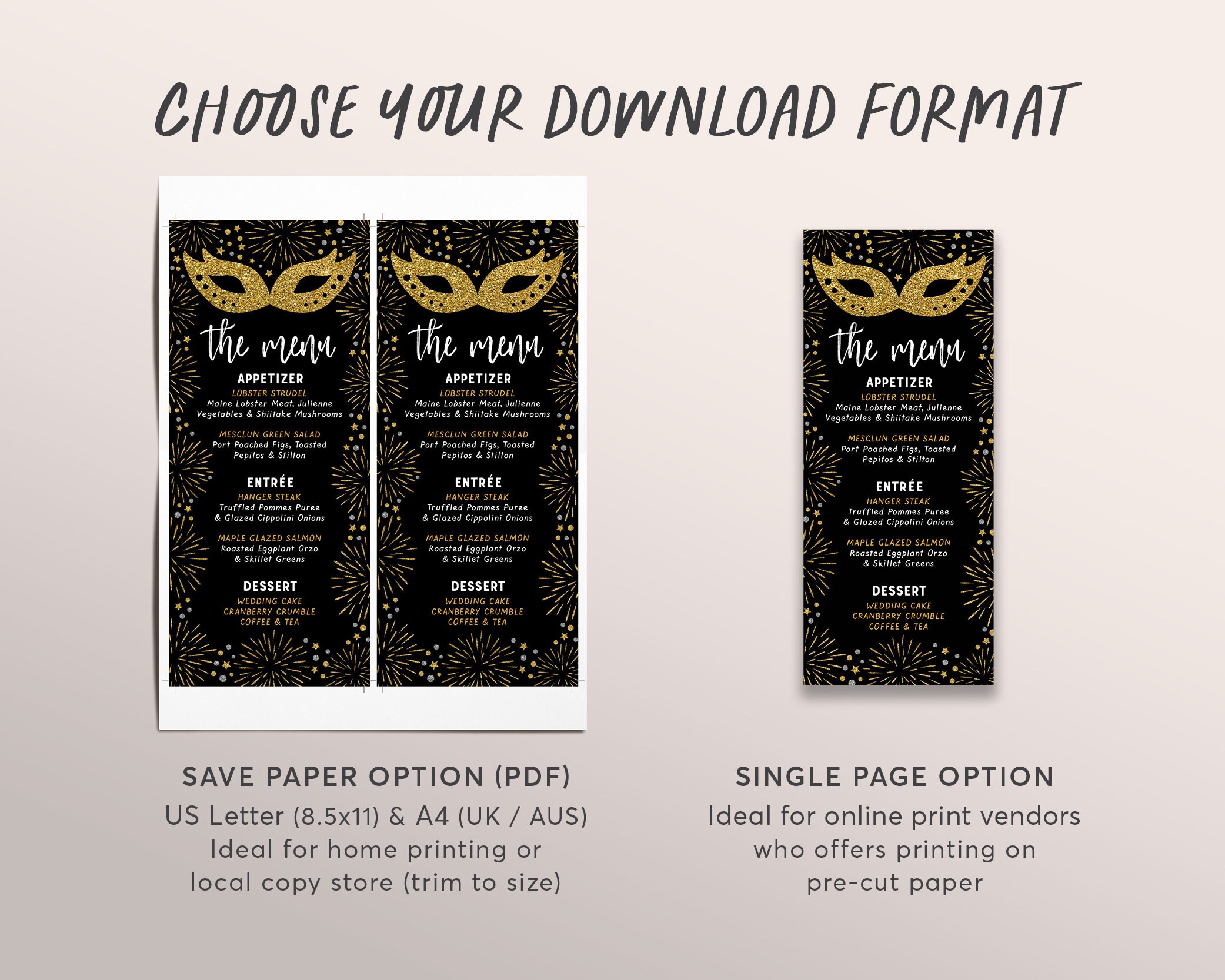 Masquerade Dinner Menu Editable Template Engagement Party - Etsy Australia