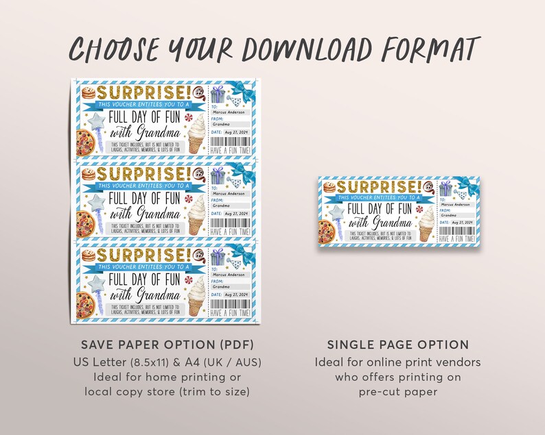 Fun Day Ticket Editable Template, Surprise Day of Fun With Grandma Gift ...