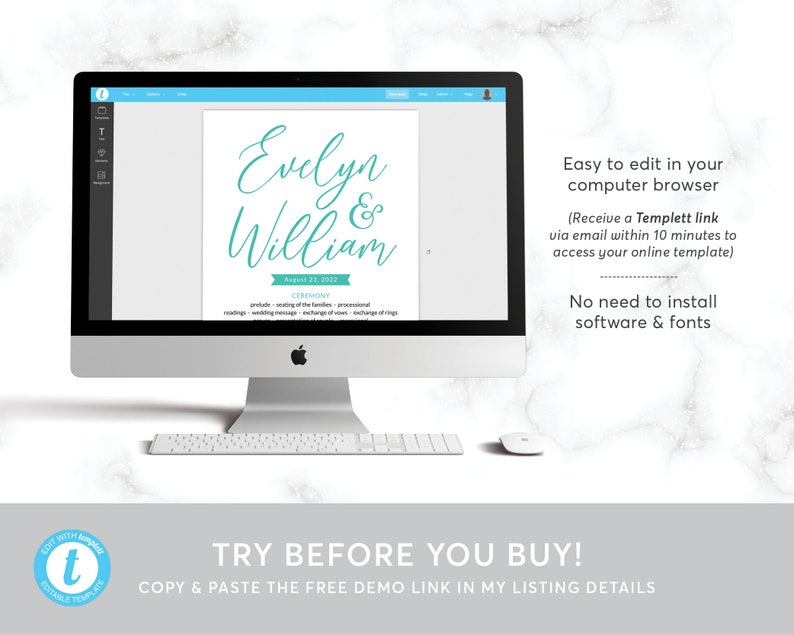 Teal Infographic Wedding Program Template Editable Reception - Etsy