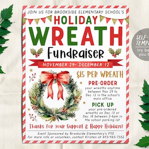 Christmas Wreath Fundraiser Flyer Editable Template, Holiday Wreath ...
