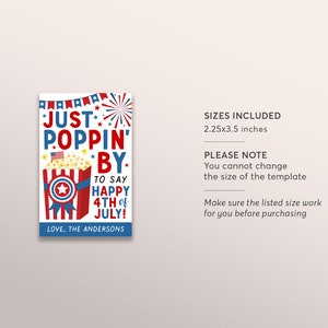 4th of July Popcorn Gift Tag Editable Template, Patriotic Fourth of ...