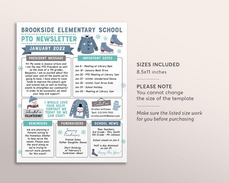 January PTO PTA Newsletter Flyer Editable Template School - Etsy