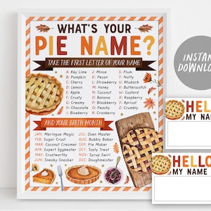What's Your Pie Name Game With Name Tags and Sign, Fall Thanksgiving ...