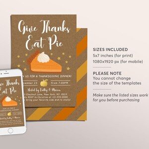 Thanksgiving Dinner Party Invitation Editable Template, Friendsgiving ...