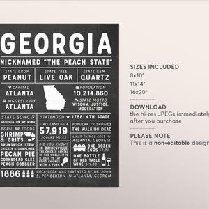Georgia State Wall Art Sign Poster Infographic, Chalkboard Virginia Map ...