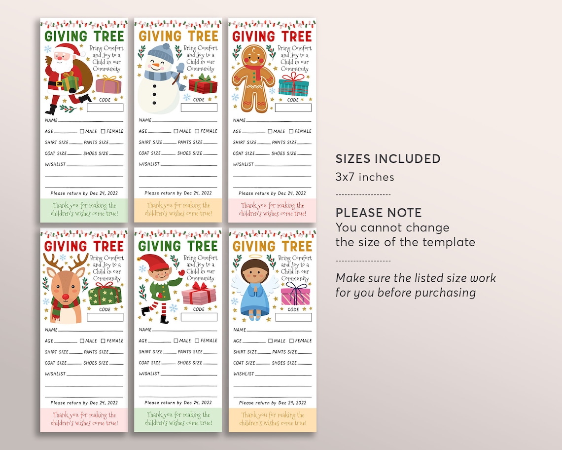 Christmas Giving Tree Gift Tag BUNDLE Editable Template - Etsy