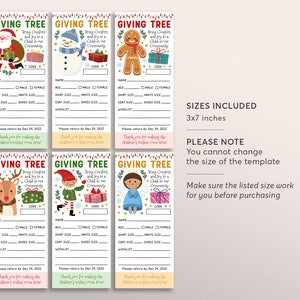 Christmas Giving Tree Gift Tag BUNDLE Editable Template, Donation Slip ...