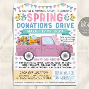 Spring Easter Donations Food Drive Flyer Editable Template, Toiletries ...