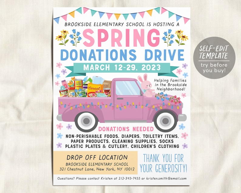 Spring Easter Donations Food Drive Flyer Editable Template - Etsy