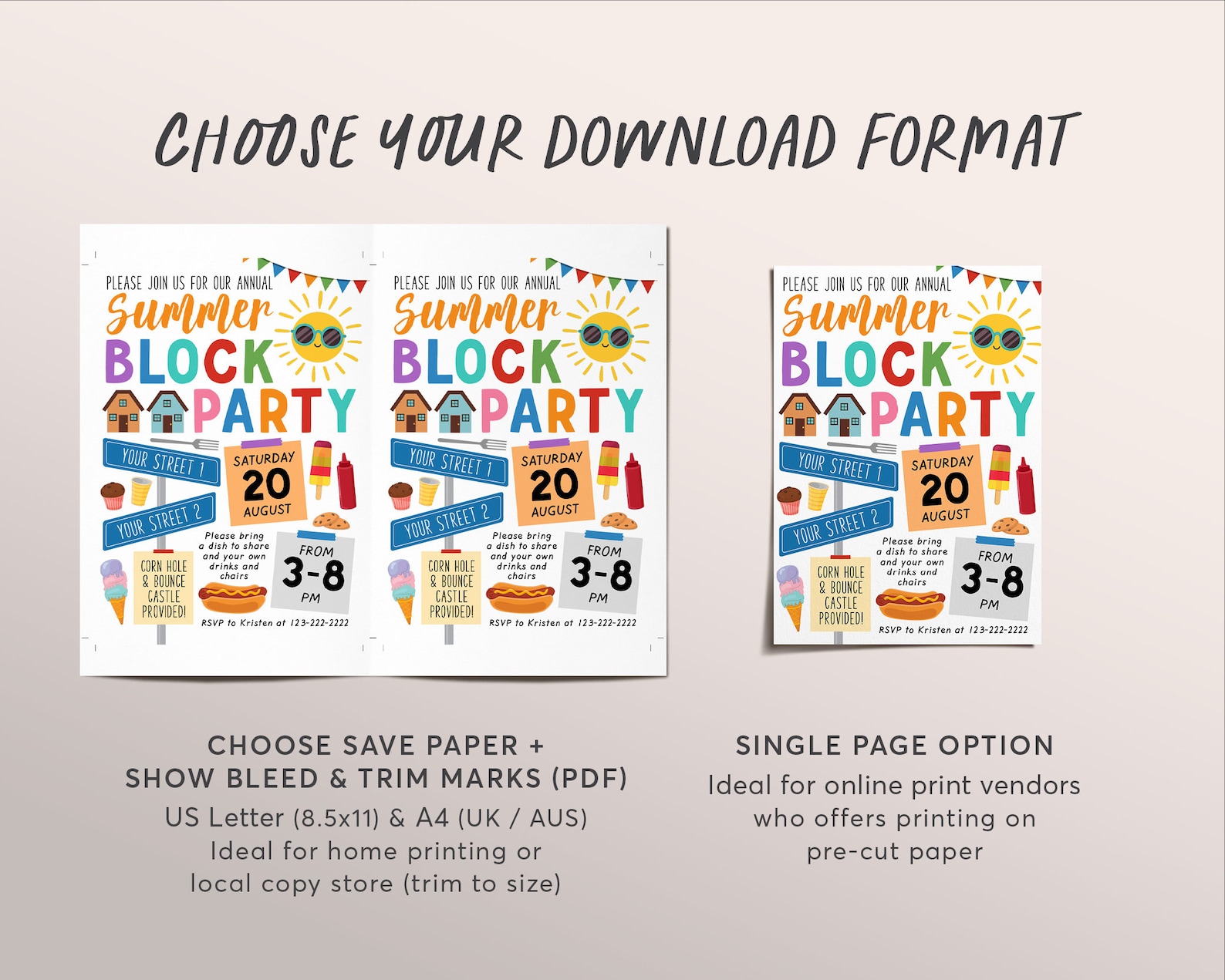 Block Party Invitation Editable Template, Summer Street Neighborhood ...