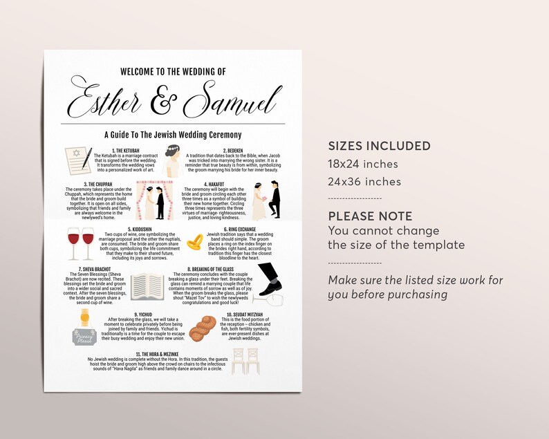 Editable Jewish Wedding Sign Template Jewish Ceremony Program - Etsy