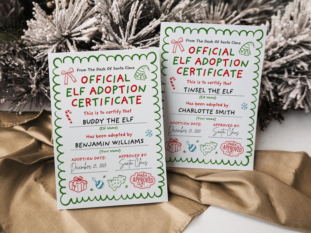 Elf Adoption Certificate, Editable Official Adopt an Elf Card ...