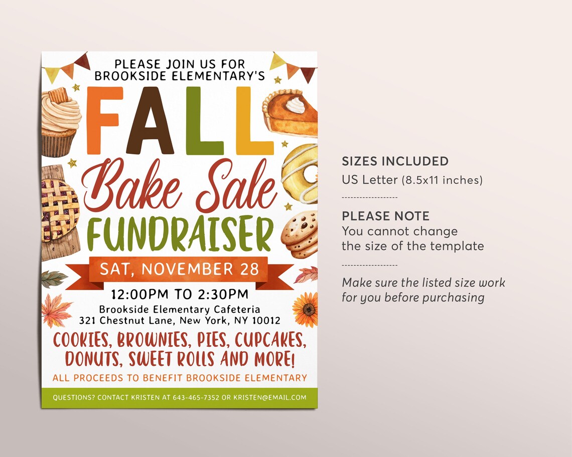 Fall Bake Sale Flyer Editable Template, Thanksgiving Bake Sale ...