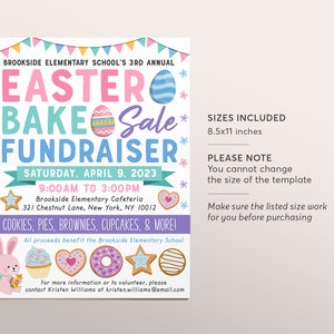 Easter Bake Sale Fundraiser Flyer Editable Template, Spring Fling ...