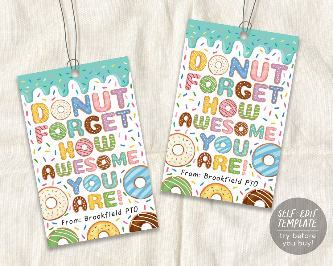 Donut Forget How Awesome You Are Gift Tag Editable Template, Thank You ...