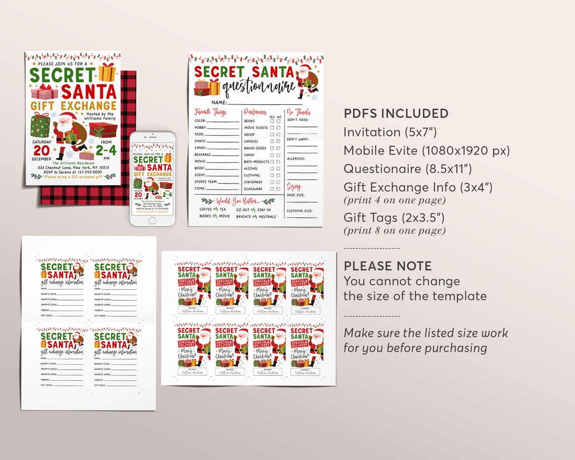 Secret Santa BUNDLE Kit Printable Editable Template Secret - Etsy