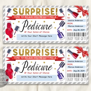 Pedicure Ticket Editable Template, Surprise Mani Pedi Gift Certificate ...