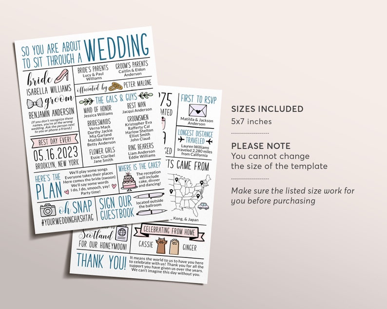 Infographic Wedding Program Editable Template Reception - Etsy
